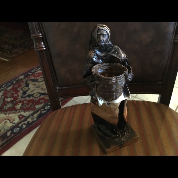 Vintage | Other | Vintage Paper Machete Statue Old Woman Basket 2 ...